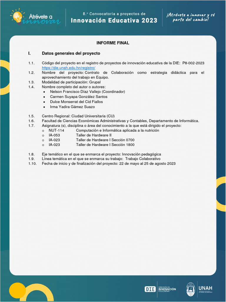 Informe Final P8 002 2027 | PDF | Evaluación | Aprendizaje