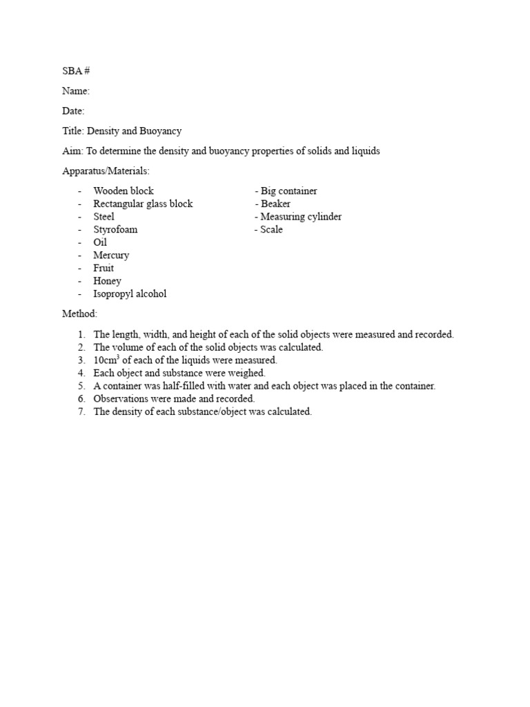 Density and Buoyancy | PDF | Buoyancy | Volume