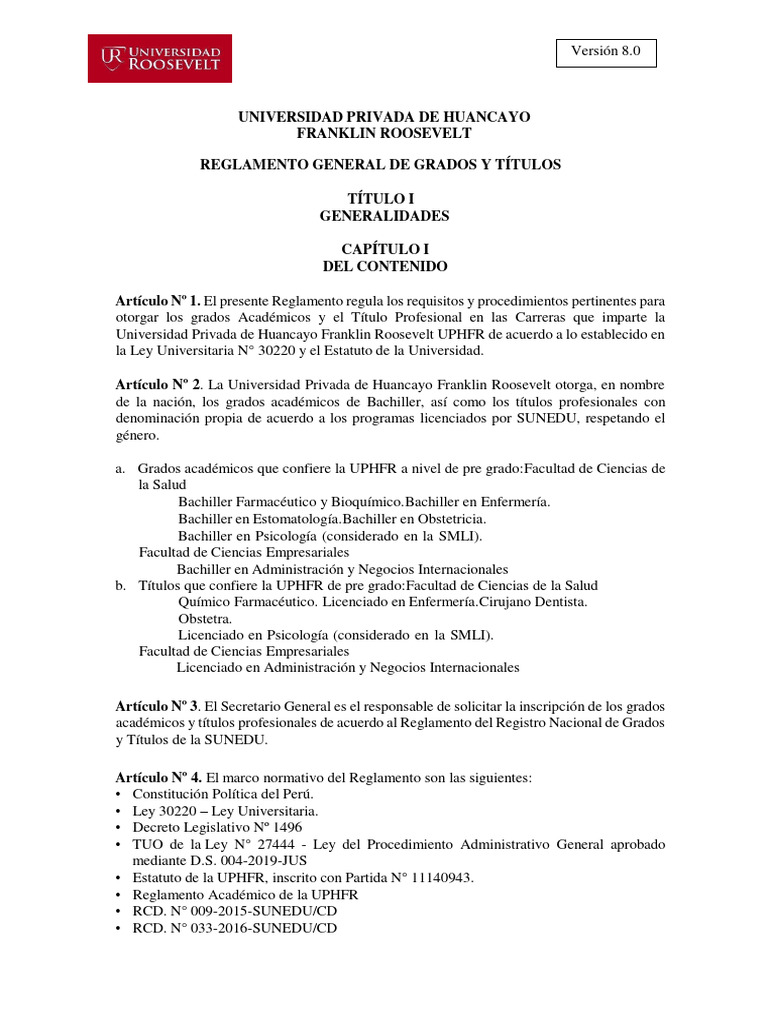 Reglamento General Grados y Titulos V 8.0 - Modificado | PDF | Titulo academico | Licenciatura