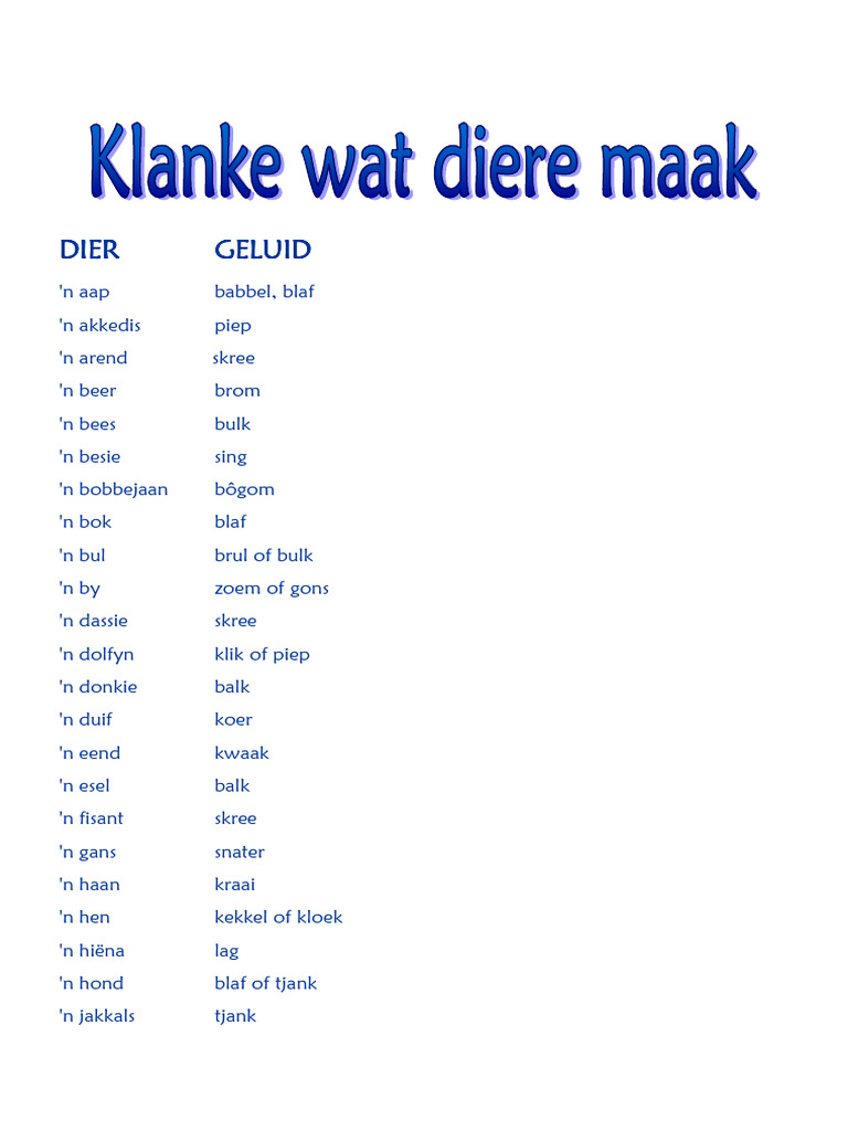 Klanke Wat Diere Maak | PDF