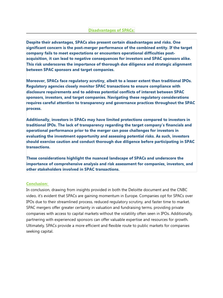 Disadvantages of SPACs | PDF