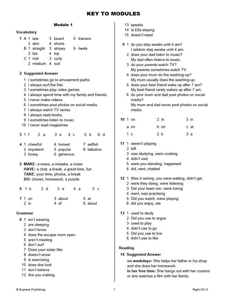 08 Right On 2 - Module KEY | PDF