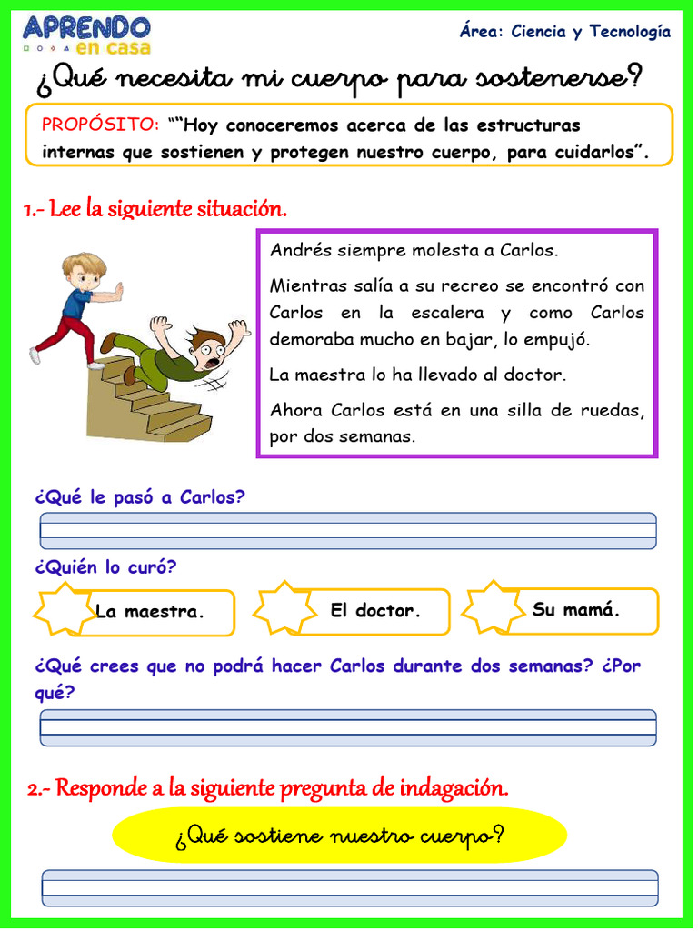 Ficha Qué Necesita Mi Cuerpo Para Sostenerse Pdf