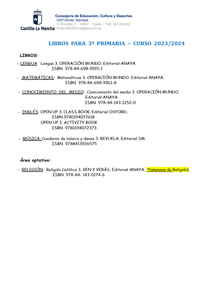 Libros 3ro 2023 2024 | PDF