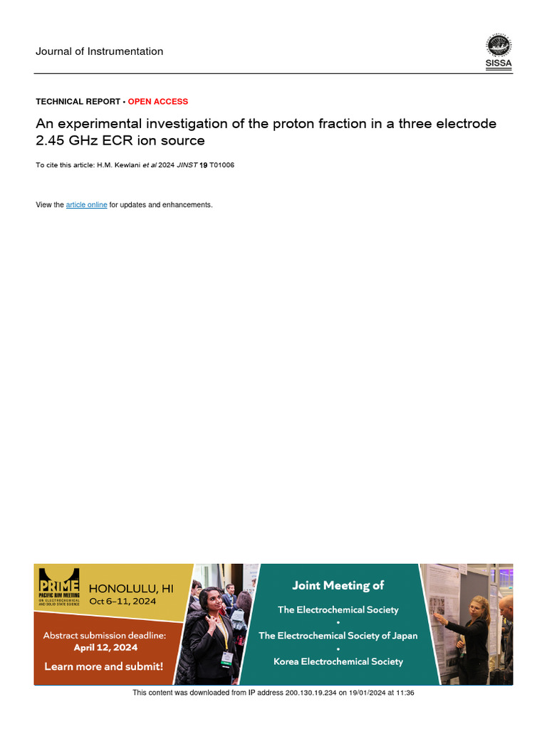 An Experimental Investigation of The Proton Fraction in A Three Electrode 2.45GHz ECR Ion Source ...