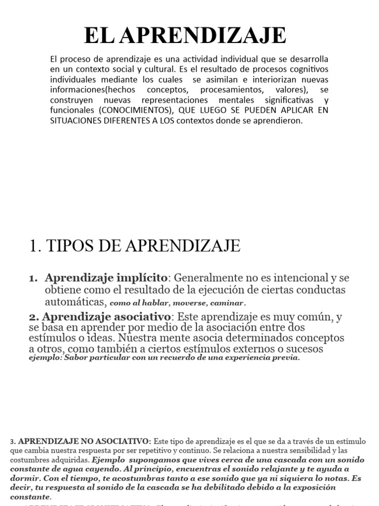 El Aprendizaje | Descargar gratis PDF | Aprendizaje | Cognición