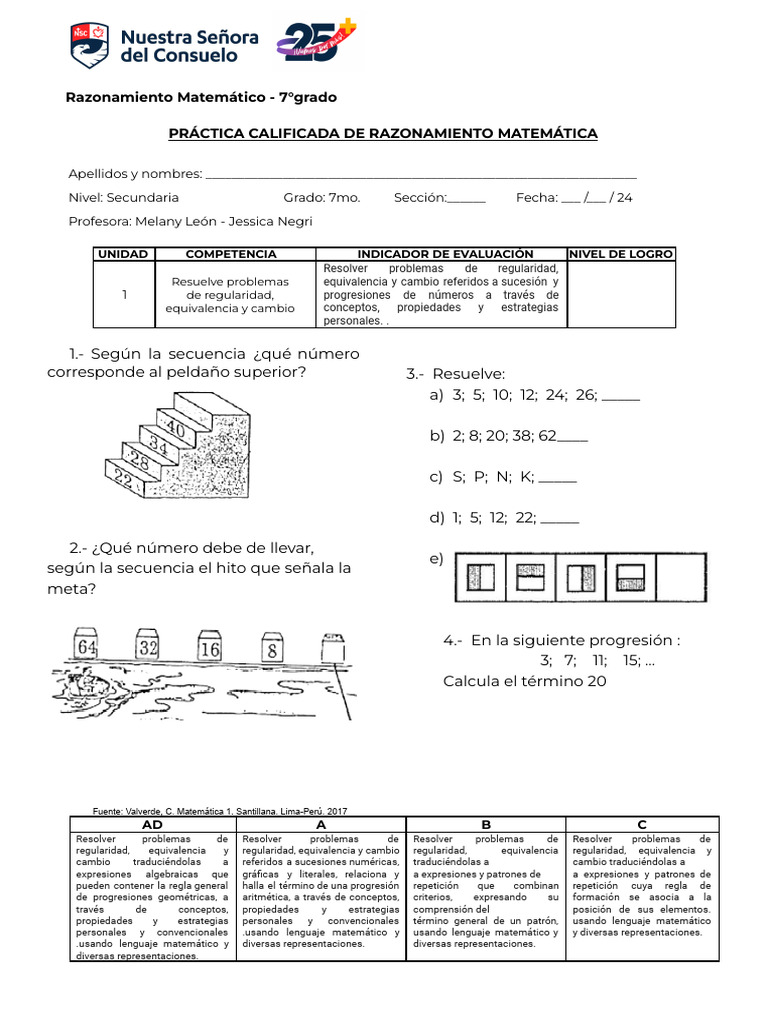Razonamiento Matemático PC - 7mo Grado | PDF | Secuencia | Números