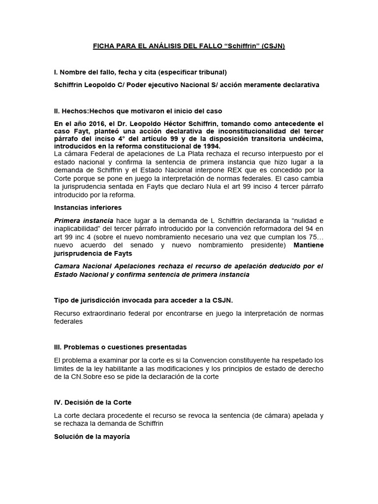 Análisis del fallo Schiffrin CSJN | PDF | Caso de ley | Apelación