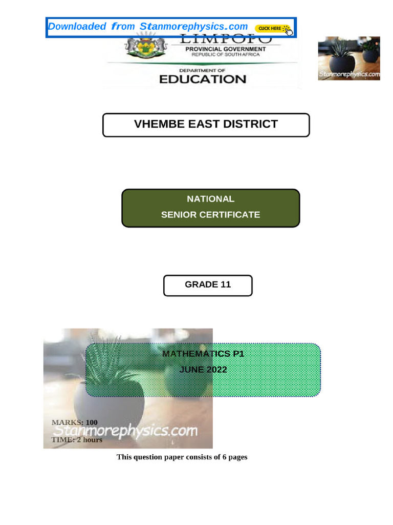 LImpopo Maths Grade 11 June 2022 P1 and Memo | PDF