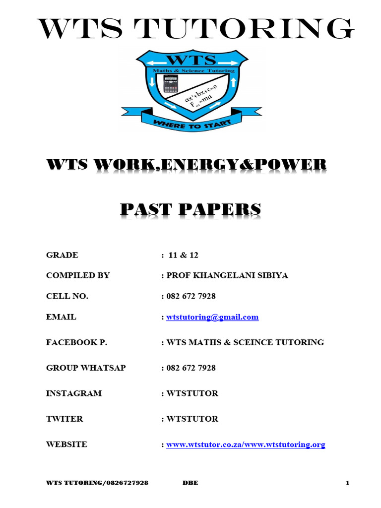 2022 Wts 12 Work, Energy and Power Questions | PDF