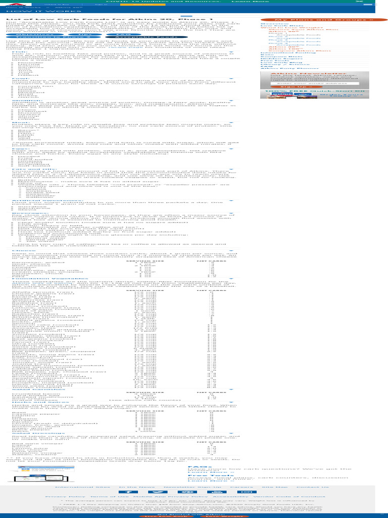 200+ Low Carb Foods for Atkins 20, Phase 1 Atkins | PDF | Low ...