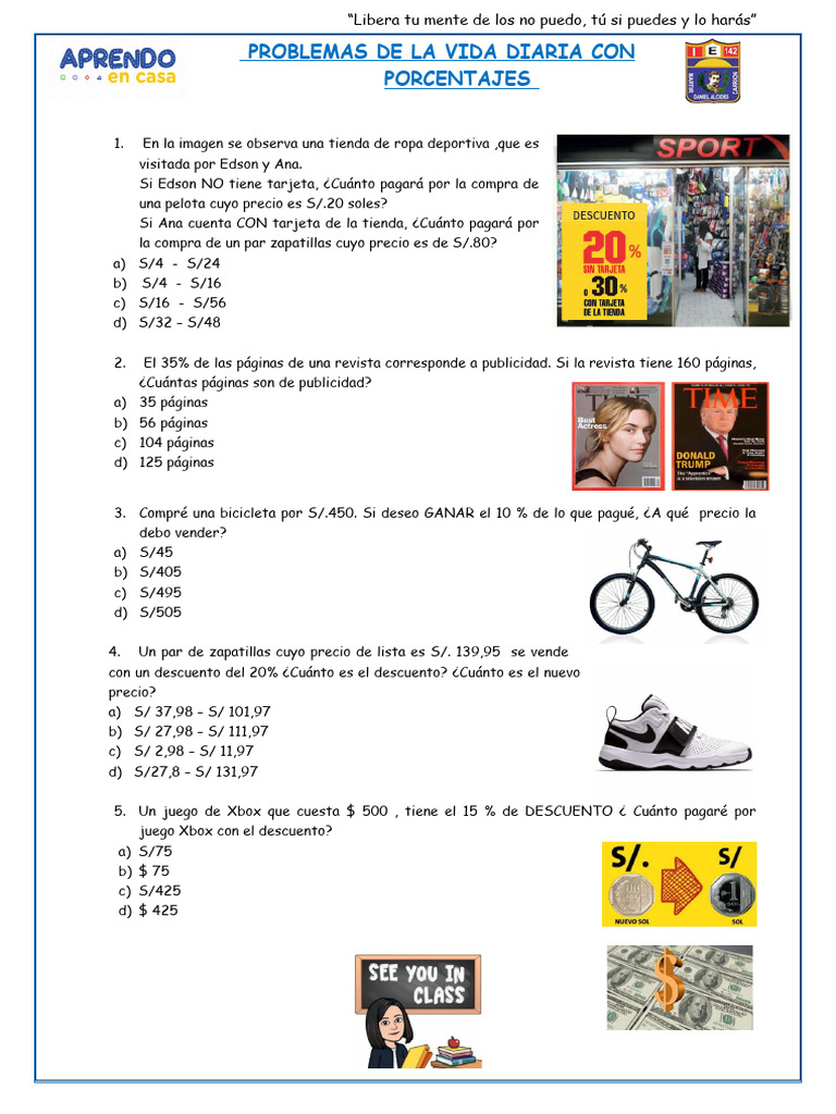 Problemas de La Vida Diaria Con Porcentajes | PDF