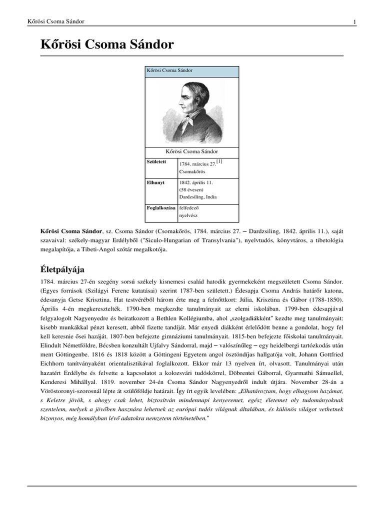 Korosi Csoma Sandor | PDF