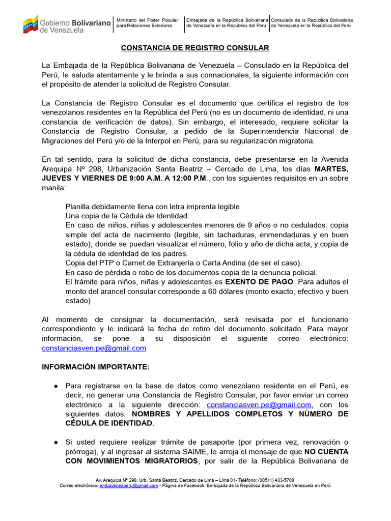 Constancia de Registro Consular.docx | PDF | Documento de identidad ...