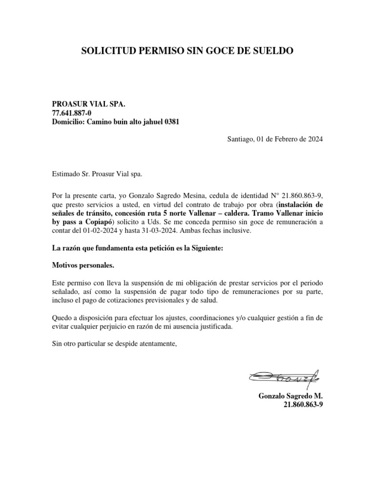 Solicitud Permiso Sin Sueldo Feb-Mar 2024 | PDF