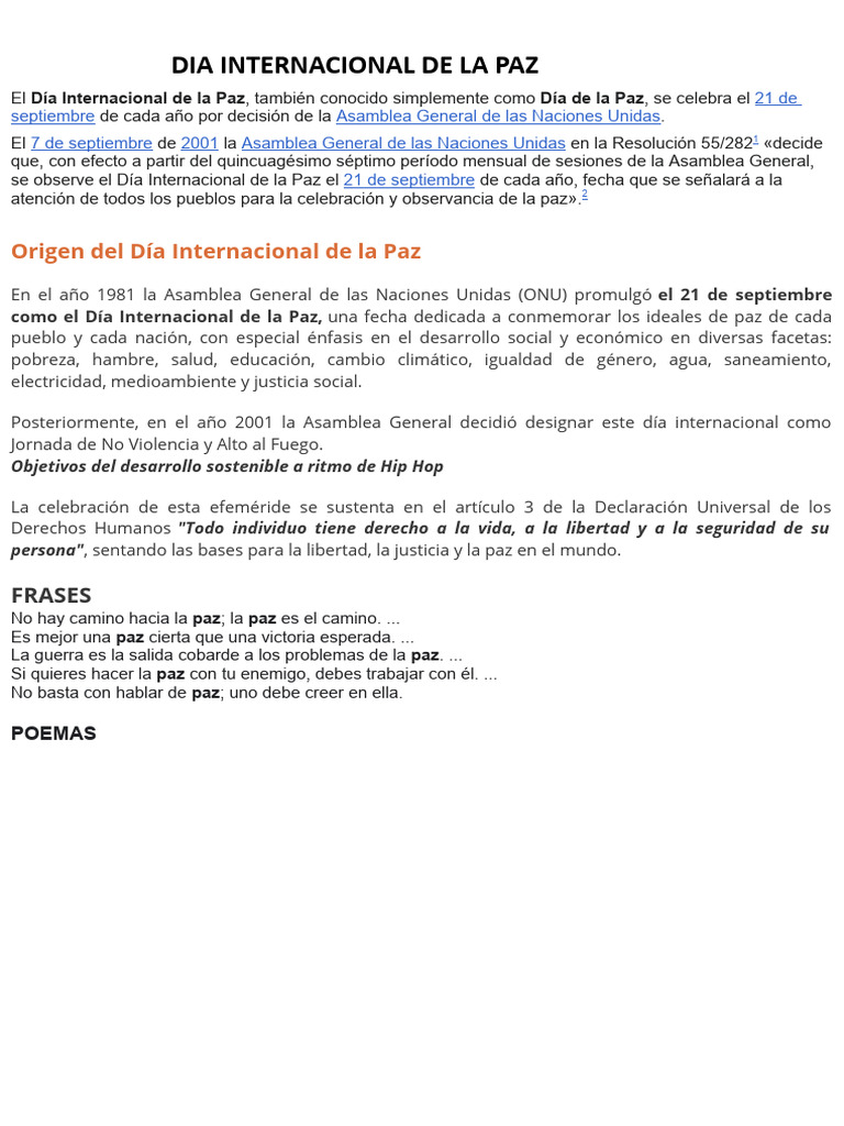 DIA INTERNACIONAL DE LA PAZ | PDF