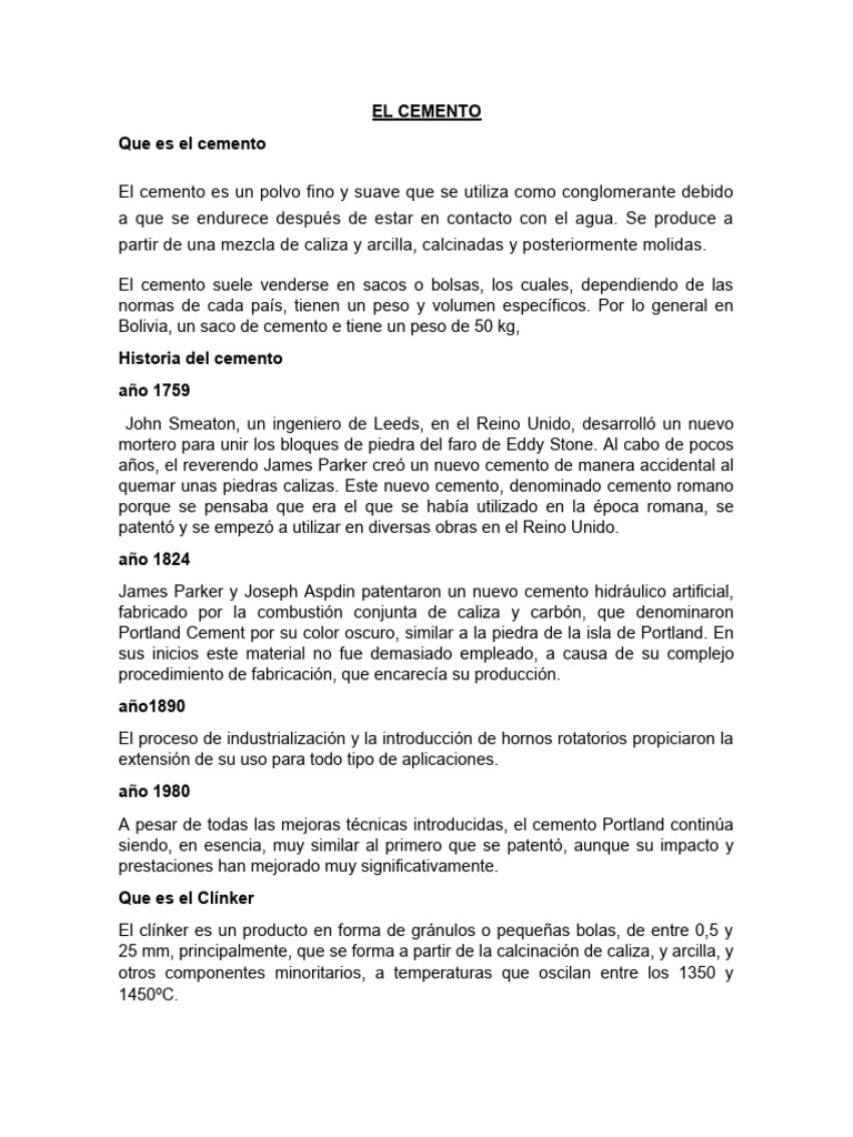 El Cemento | PDF | Cemento | Hormigón