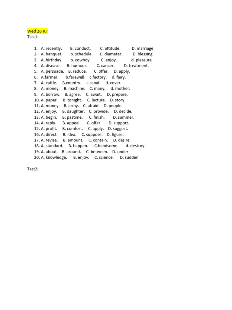 Vocabulary and Word Selection Quiz | PDF