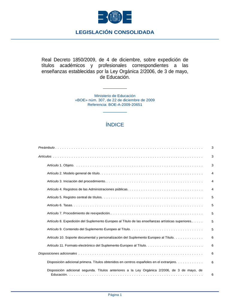 BOE A 2009 20651 Consolidado | PDF | Documento de identidad | Licenciatura
