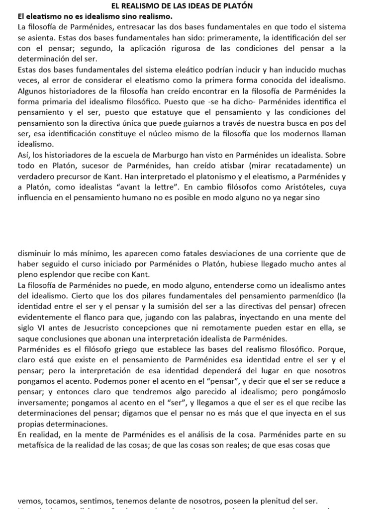 El Realismo de Las Ideas de Platon | PDF | Platón | Metafísica