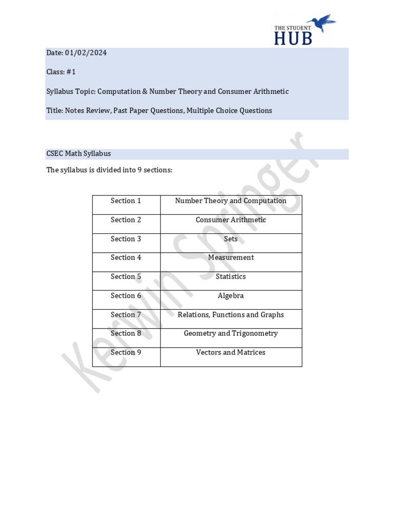 Class 1 - Computation & Number Theory and Consumer Arithmetic | PDF ...