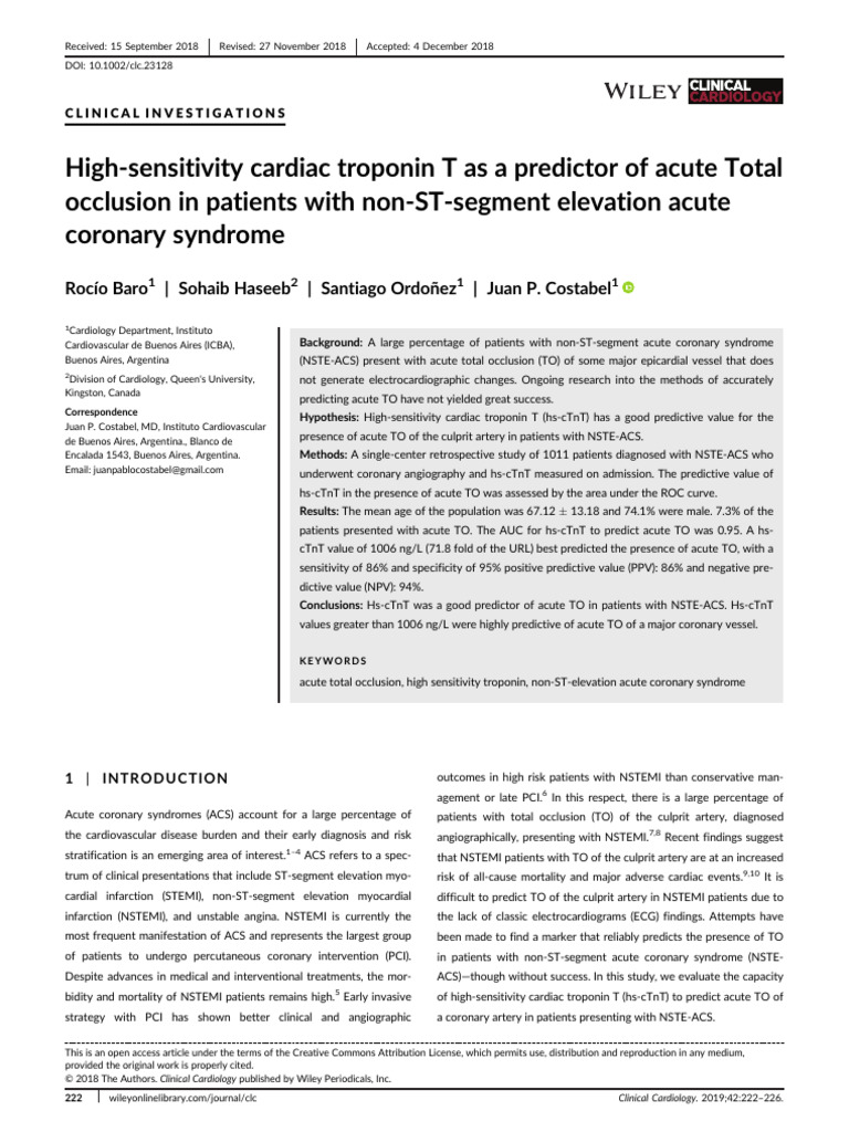 Troponina Predicción Oclusión Total | PDF | Myocardial Infarction ...