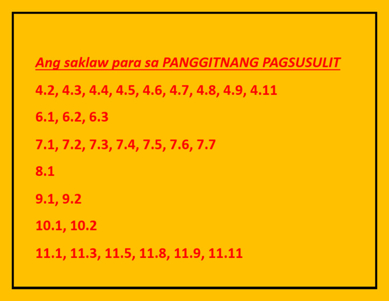 Ang Saklaw para Sa Panggitnang Pagsusulit | PDF