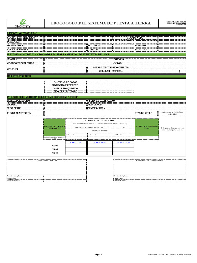 Anexo 04 1f Formato de Protocolo de Puesta A Tierra | Descargar gratis PDF | Resistencia ...