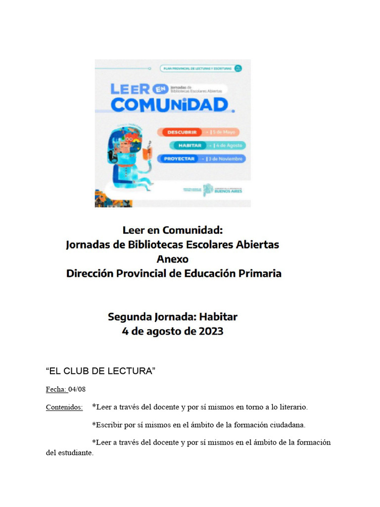 Actividades para Club de Lectura Escolar | PDF