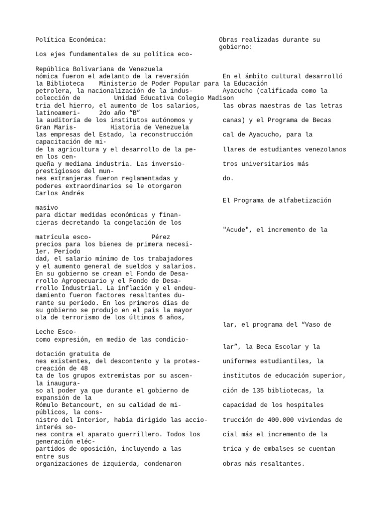 Triptico Carlos Andres Perez 1er Mandato | PDF | Venezuela Triptico Carlos Andres Perez 1er Mandato | PDF | Venezuela