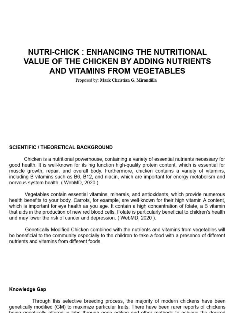 Nutri Chick Proposal | PDF | Genetic Engineering | Vitamin