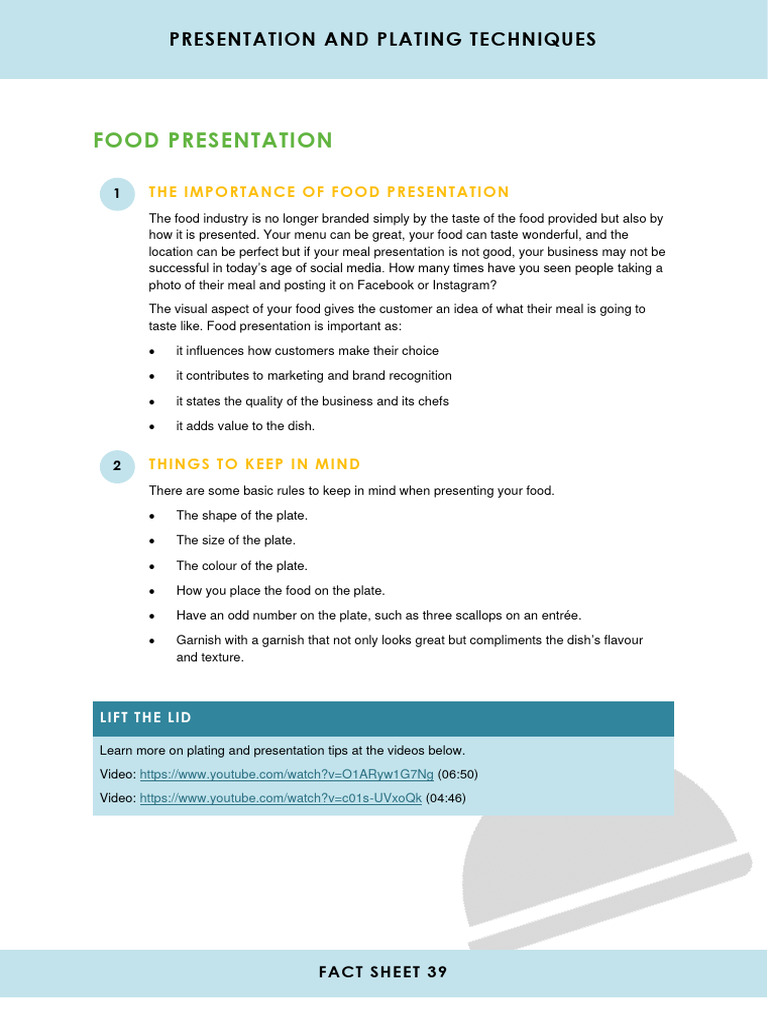 Food Plating Techniques and Tips | PDF | Foods | Cuisine
