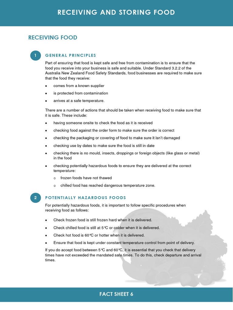 Fact Sheet 6 - Receiving and Storing Food Student.v1.0 | PDF ...