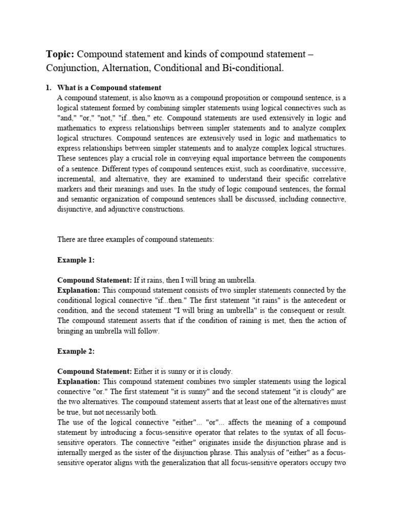 Compound Statement And Kinds Of Compound Statement Conjunction Alternation Conditional And