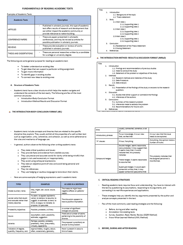 Fundamentals of Reading Academic Texts 1 | PDF | Verb | Thesis