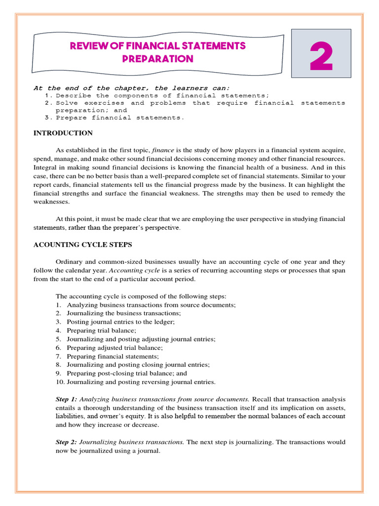 2 REVEIW OF FINANCIAL STATEMENTS PREPARATION (1) | PDF | Debits And ...