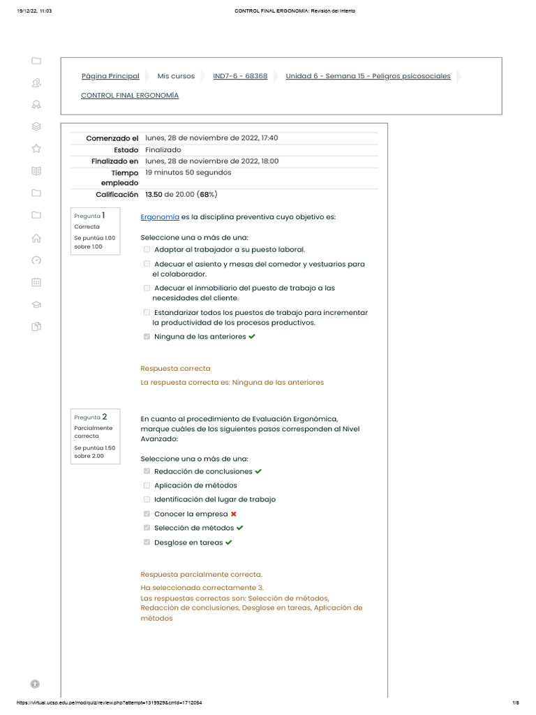 Control Final Ergonomía | PDF | Factores humanos y ergonomía | Seguridad y salud ocupacional