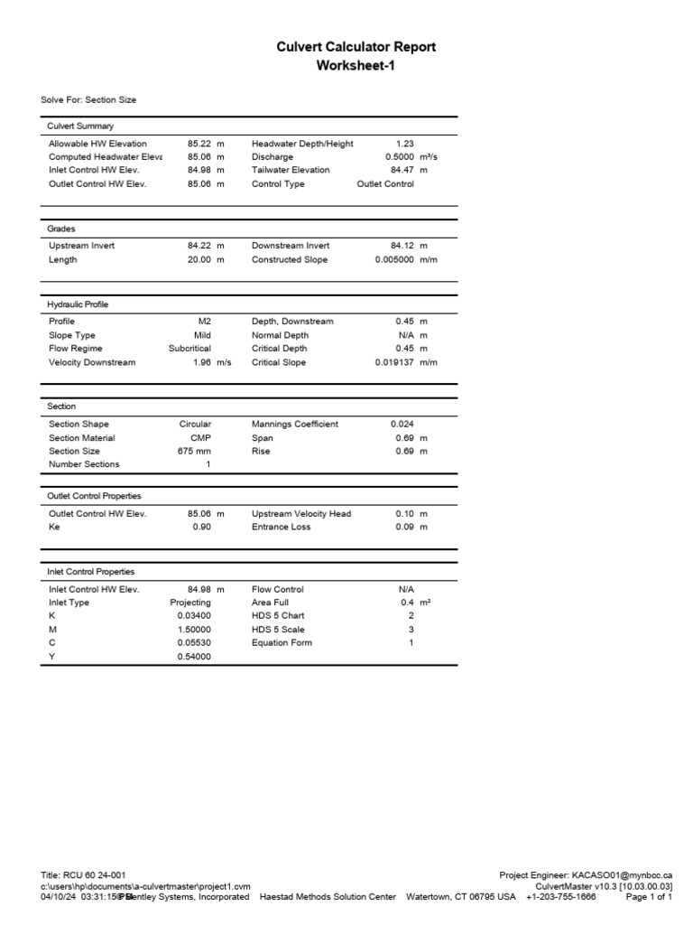 Culvert Report | PDF | Fluid Mechanics | Civil Engineering