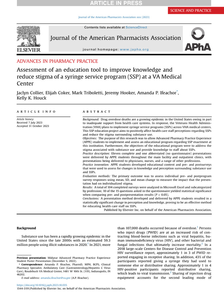SSP Article | PDF | Pharmacy | Veterans Health Administration
