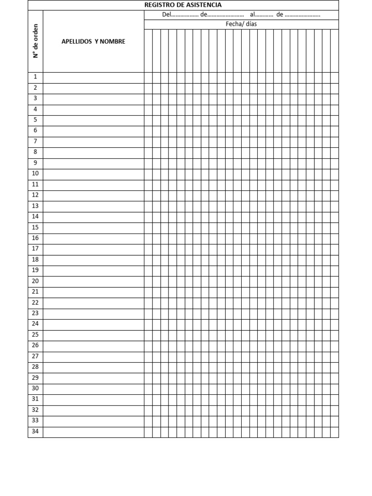 Formato de Lista de Asistencia Word 2 | PDF