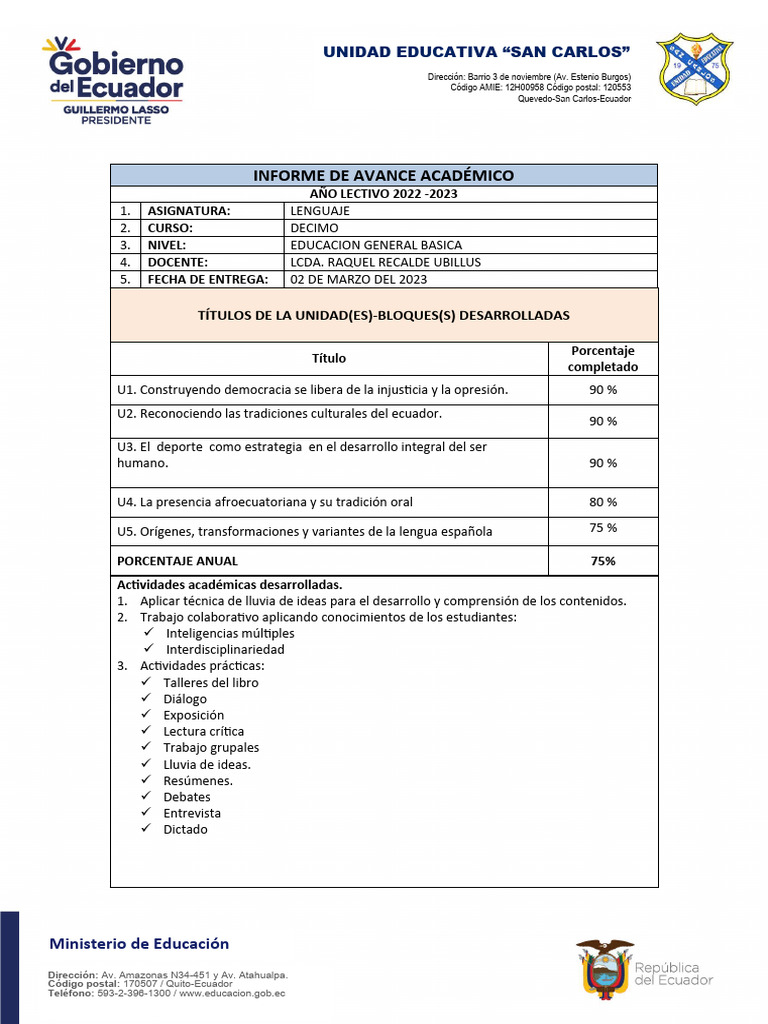 Len Lit - Informe - Avance - Academico | Descargar gratis PDF | Modificación de comportamiento ...