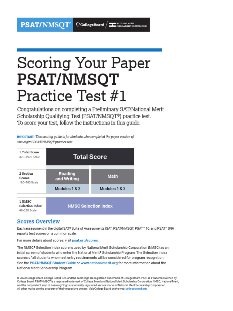 Scoring Psat NMSQT Practice Test 1 | PDF | Psat/Nmsqt | Standardized Tests