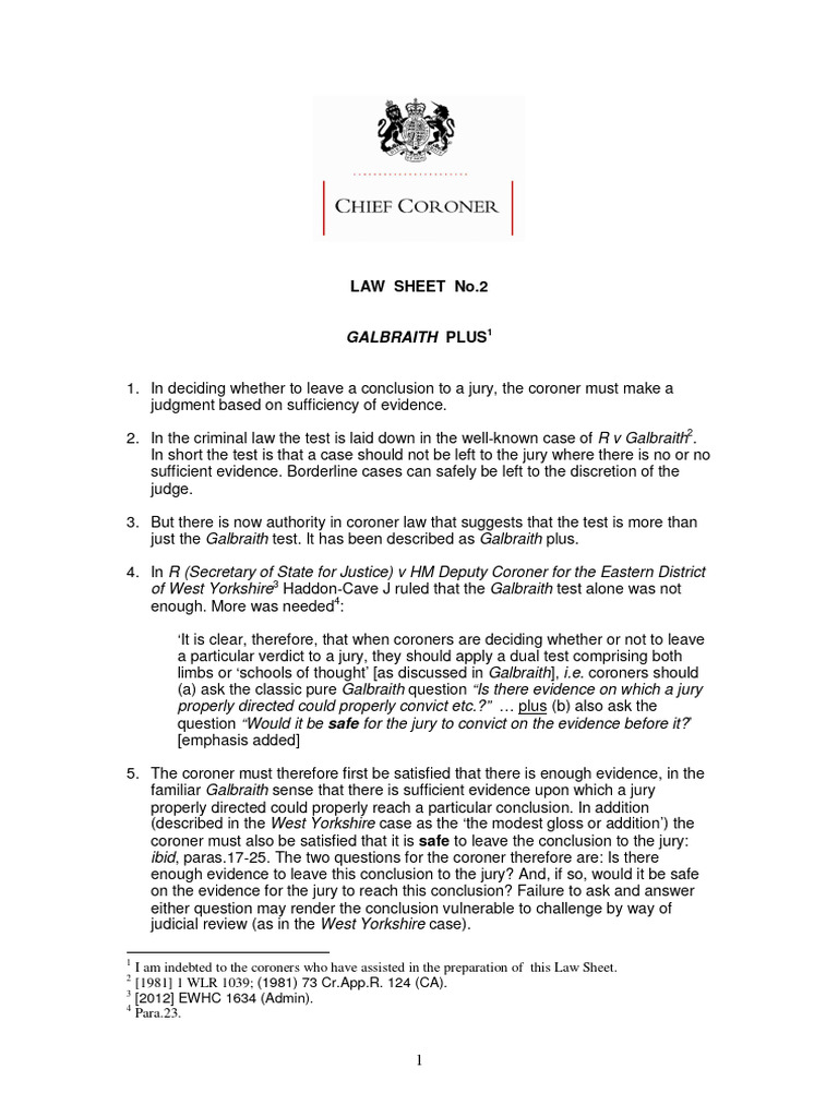 Law Sheets No 2 Galbraith Plus | PDF | Coroner | Verdict