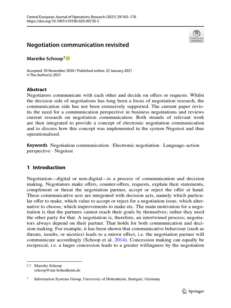 Negotiation Communication Revisited: Mareike Schoop | PDF | Negotiation | Communication