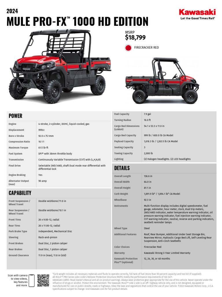 2024-mule-pro-fx-1000-hd-edition-en-us-spec-sheet | PDF | Four Wheel Drive | Brake