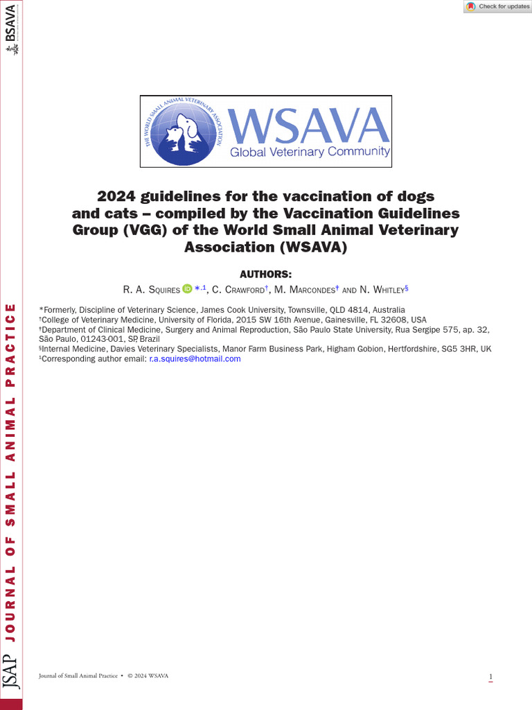 WSAVA Vaccination Guidelines 2024 | PDF | Vaccines | Serology