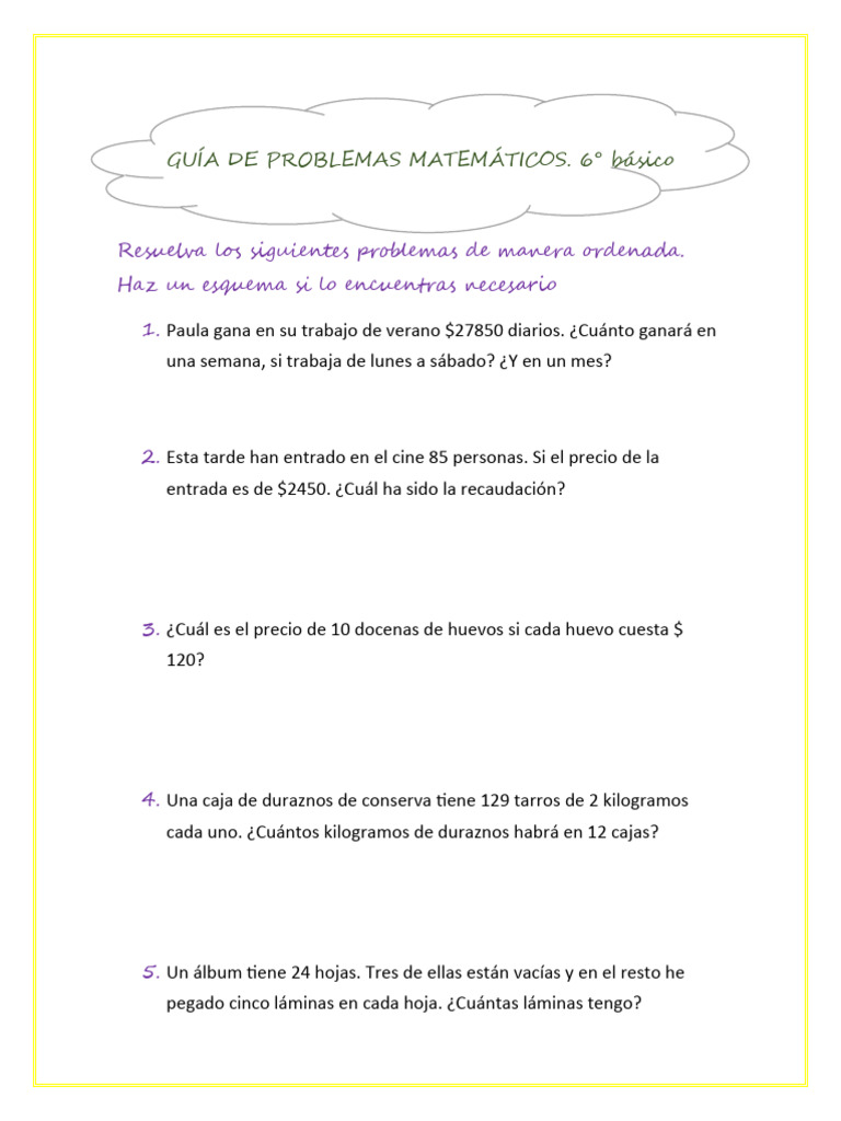 GUÍA DE PROBLEMAS MATEMÁTICOS 6to | PDF