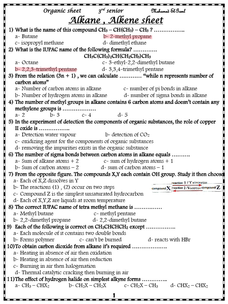 Organic Chemistry Questions | PDF | Alkene | Alkane