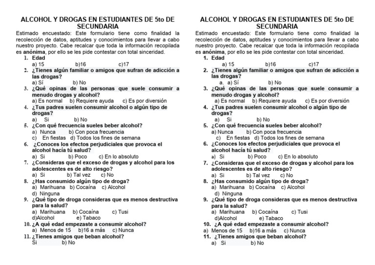 Alcohol y Drogas en Estudiantes de 5to de Secundaria | PDF | Drogas ...
