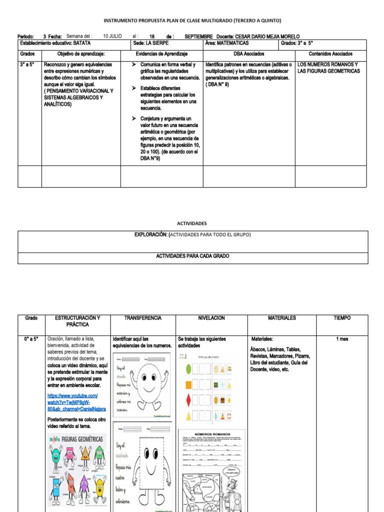 Formato Plan de Aula Multigrado - Matematicas Tercer Periodo | PDF ...